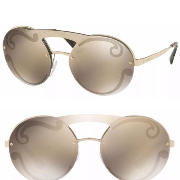 Prada | Accessories | Authentic Prada Gray Gold Round Mirror Sunglasses ...